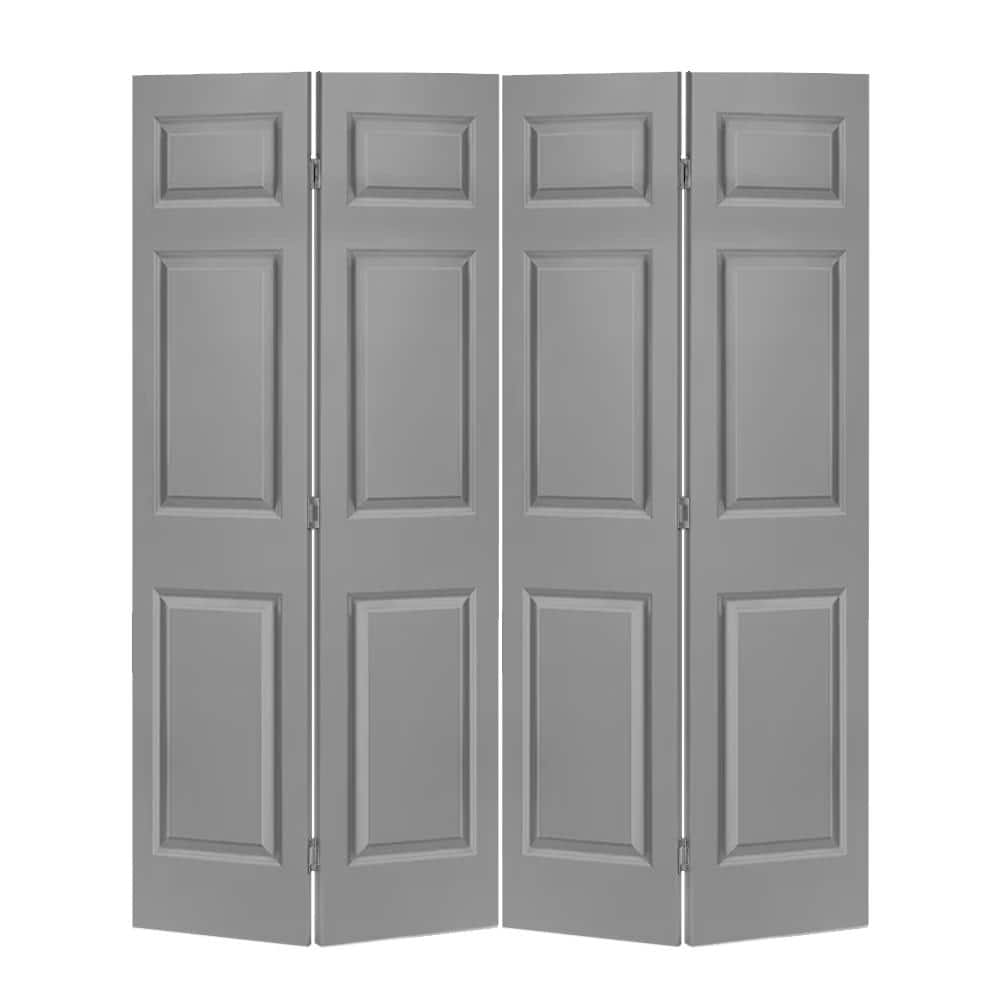 CALHOME 60 in. x 80 in. 6 Panel Light Gray Painted MDF Composite Bi ...