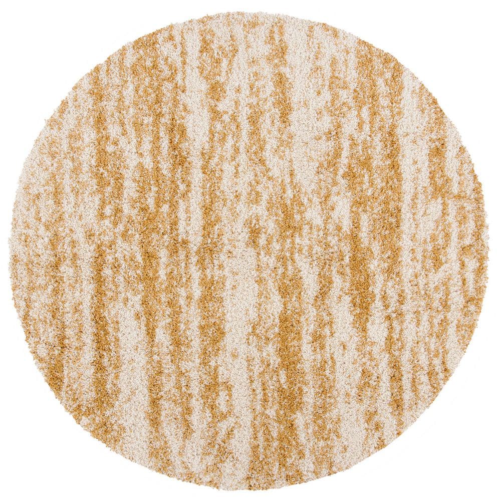SAFAVIEH Hudson Shag Ivory/Gold 7 ft. x 7 ft. Marble Round Area Rug ...
