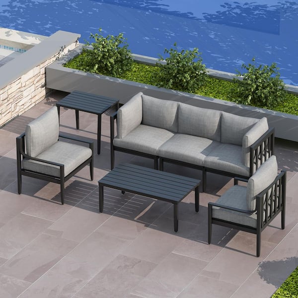 7-Piece Outdoor Conversation Set, Sofa with Armchairs and Dual Tables ...