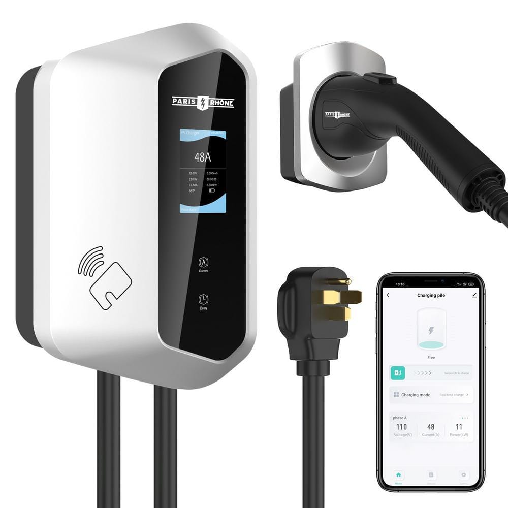PARIS RHONE 48A Level-2 EV Charger GS003,240V 11.5KW, App Control, Wi ...