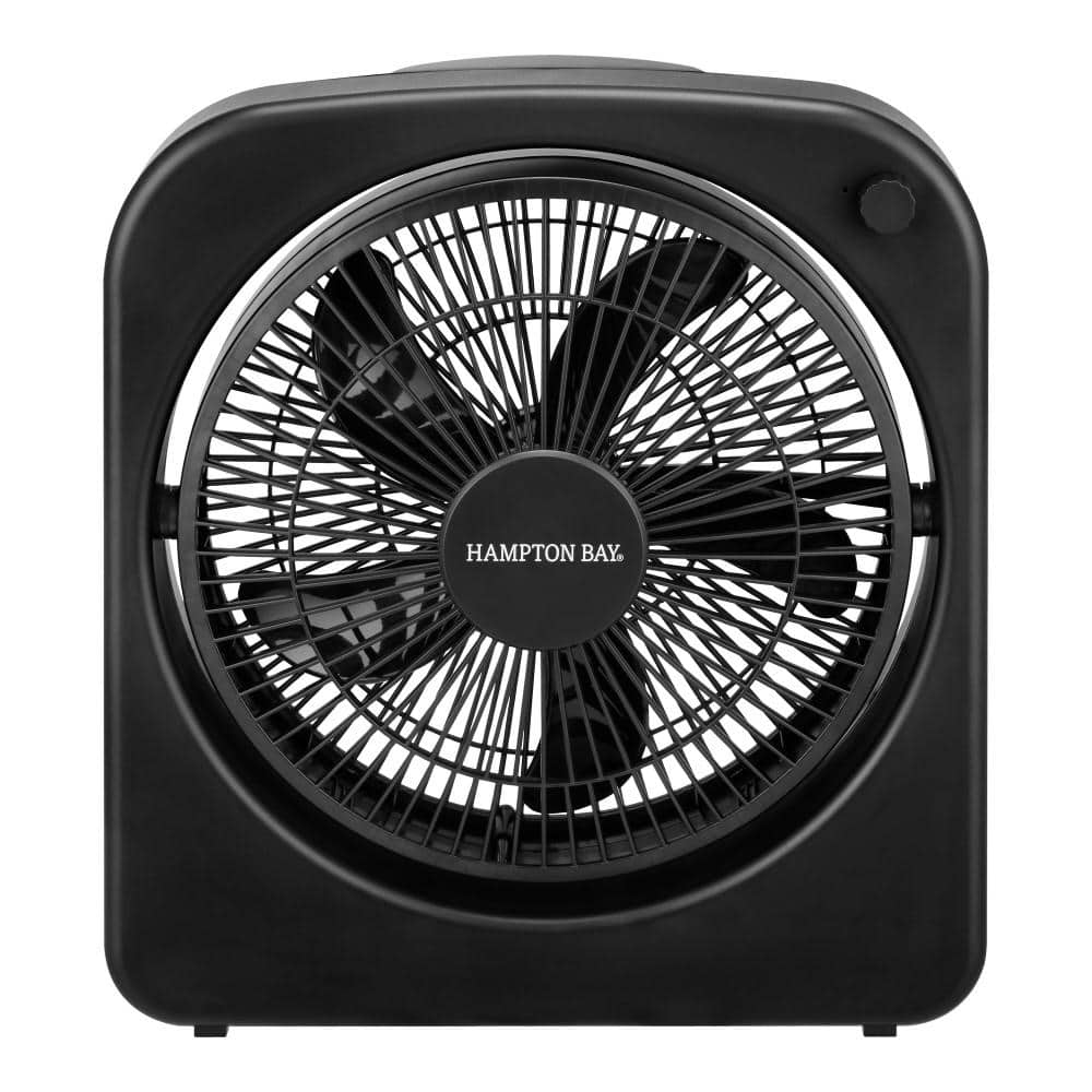 Hampton Bay 9 in. Rechargeable Indoor/Outdoor Personal Box Fan in Black ...