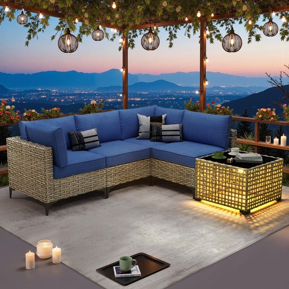 OVIOS Holly Gray 5-Piece Wicker Patio Conversation Seating Set with ...