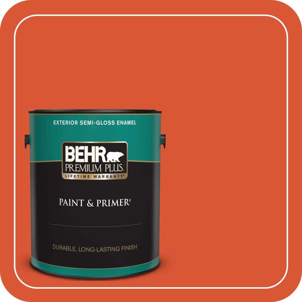 BEHR PREMIUM PLUS 1 gal. #P190-7 Inferno Semi-Gloss Enamel Exterior ...
