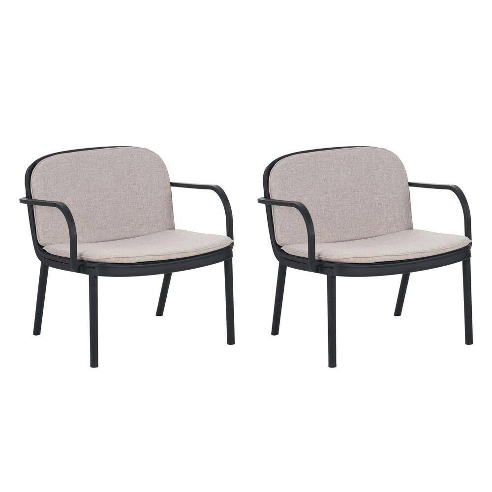 Black Plastic Outdoor Lounge Chair with Beige Fade Resistant Cushion ...