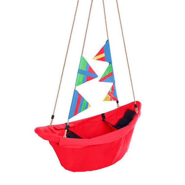 47 in. Heavy-Duty Canvas Regatta Boat Swing withColorful Flags in Red ...