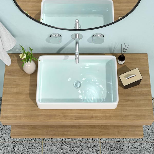24 in . Ceramic Rectangular Vessel Bathroom Sink in White TYLDBS09-24W ...