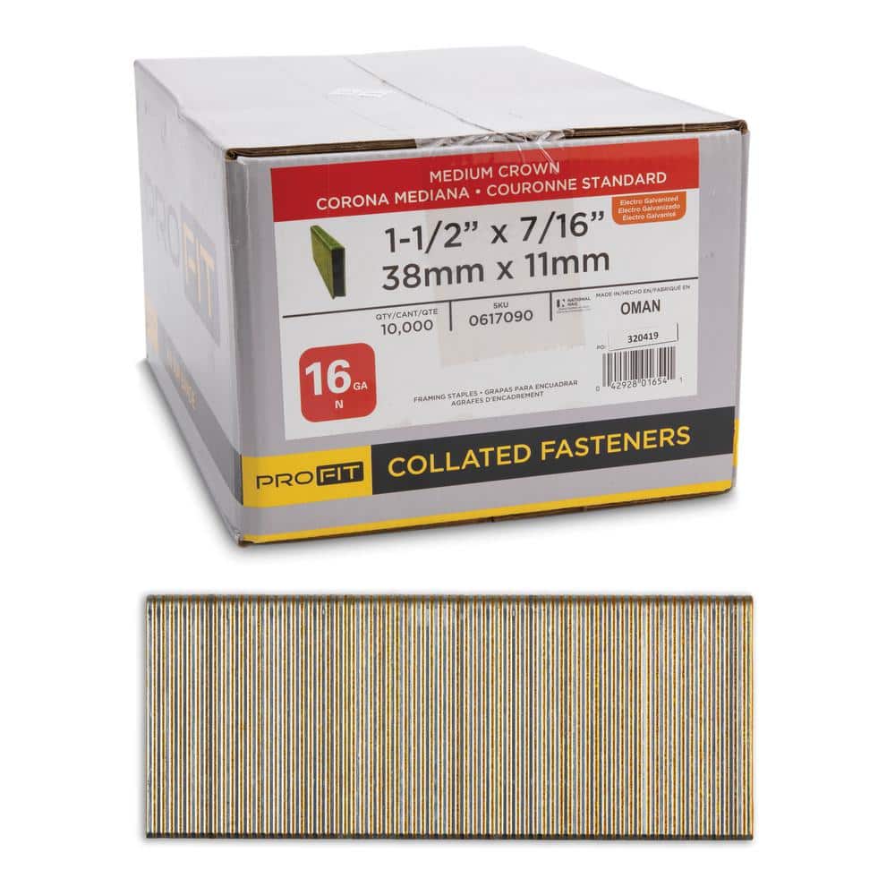 PRO-FIT 1-1/2 in. x 16-Gauge Electro Galvanized N Style Medium Crown ...