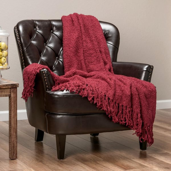 CHANASYA Fuzzy Red Textured Polyester Throw Blanket with Tassels, 50 x ...