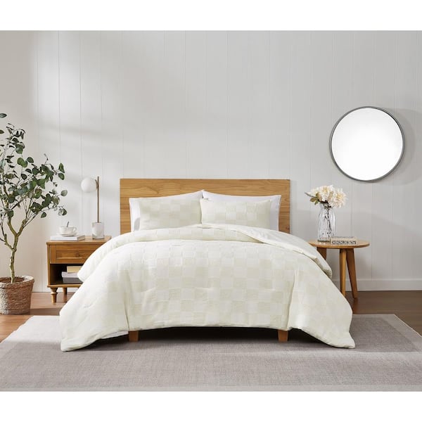 Truly Soft Textured Checkered Cream King 3 Piece Polyester Duvet Set ...