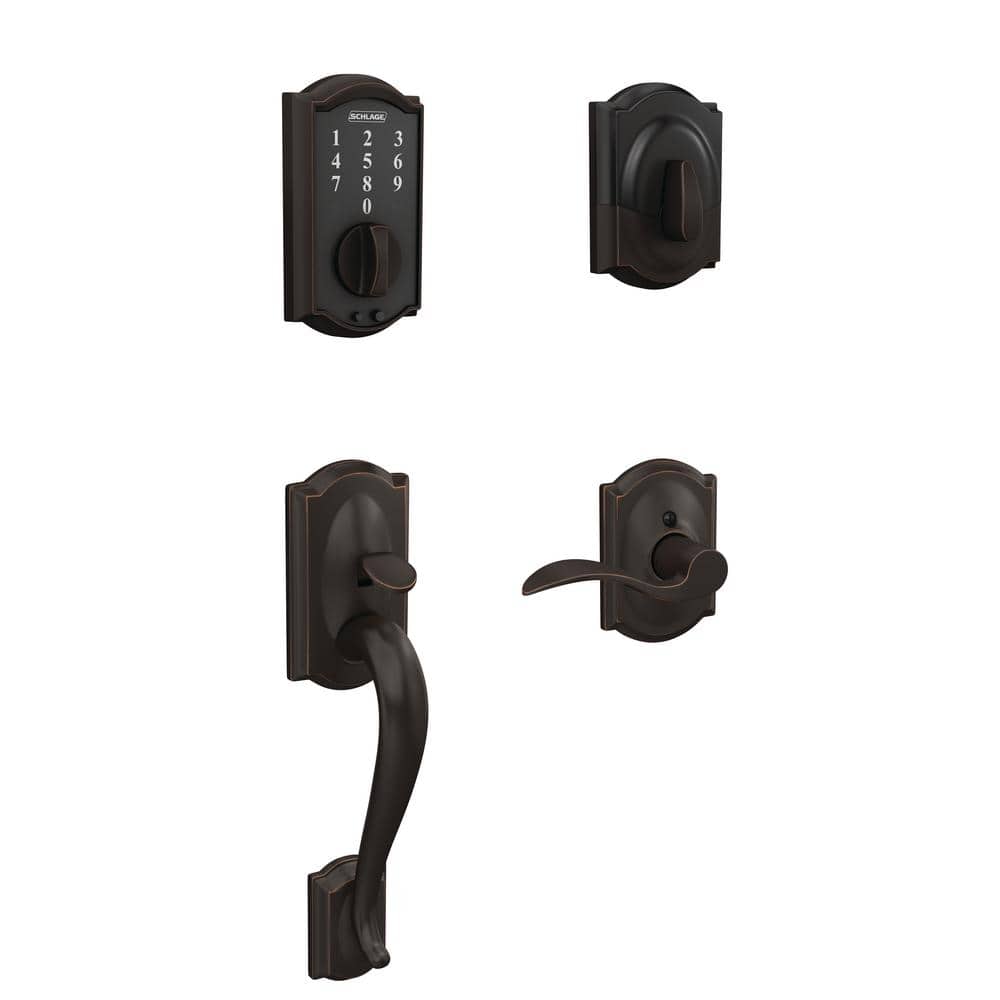 Schlage Camelot Aged Bronze Electronic Touch Keyless Deadbolt and Entry ...