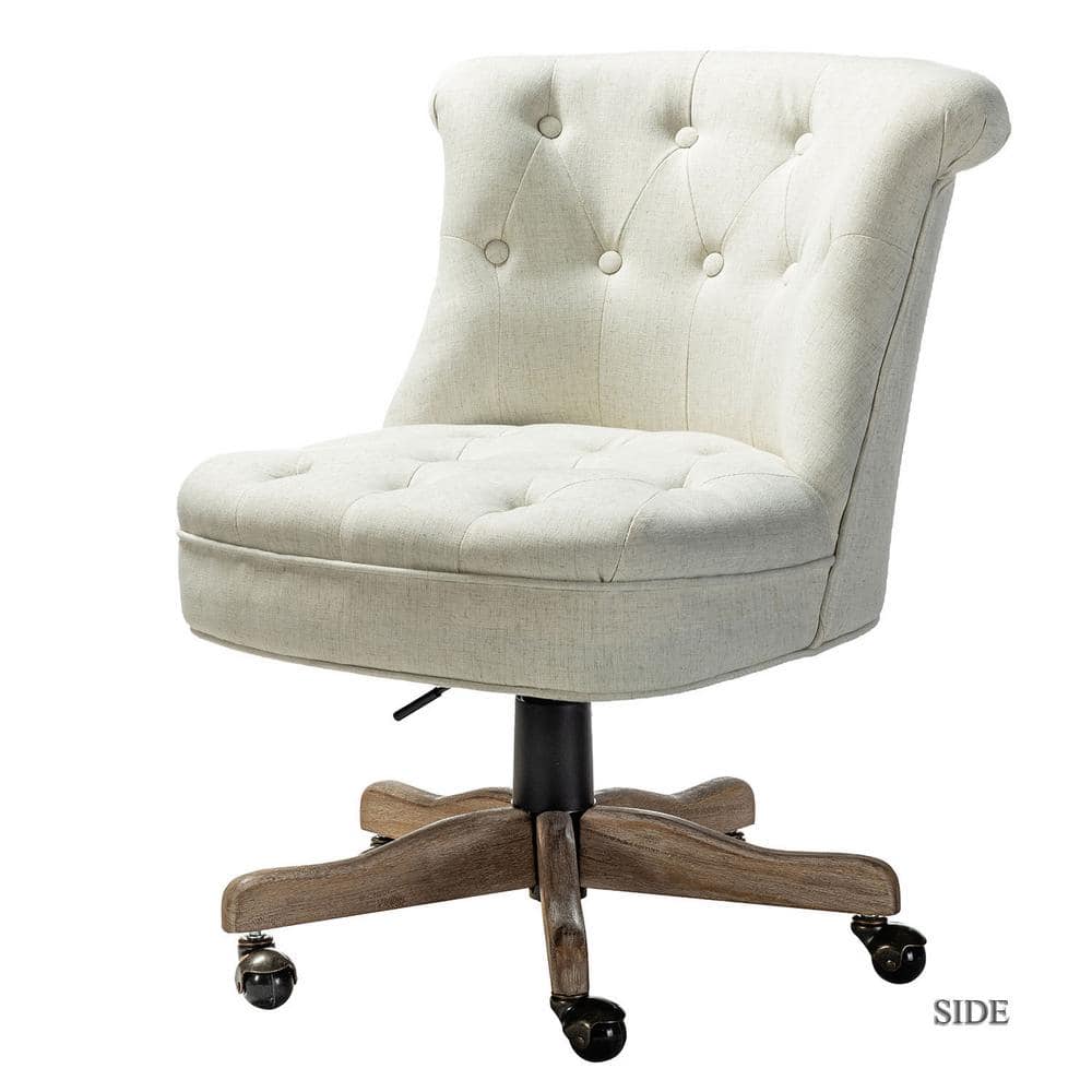 JAYDEN CREATION Dabba Natural Leg Beige Swivel Task Chair with Tufted ...
