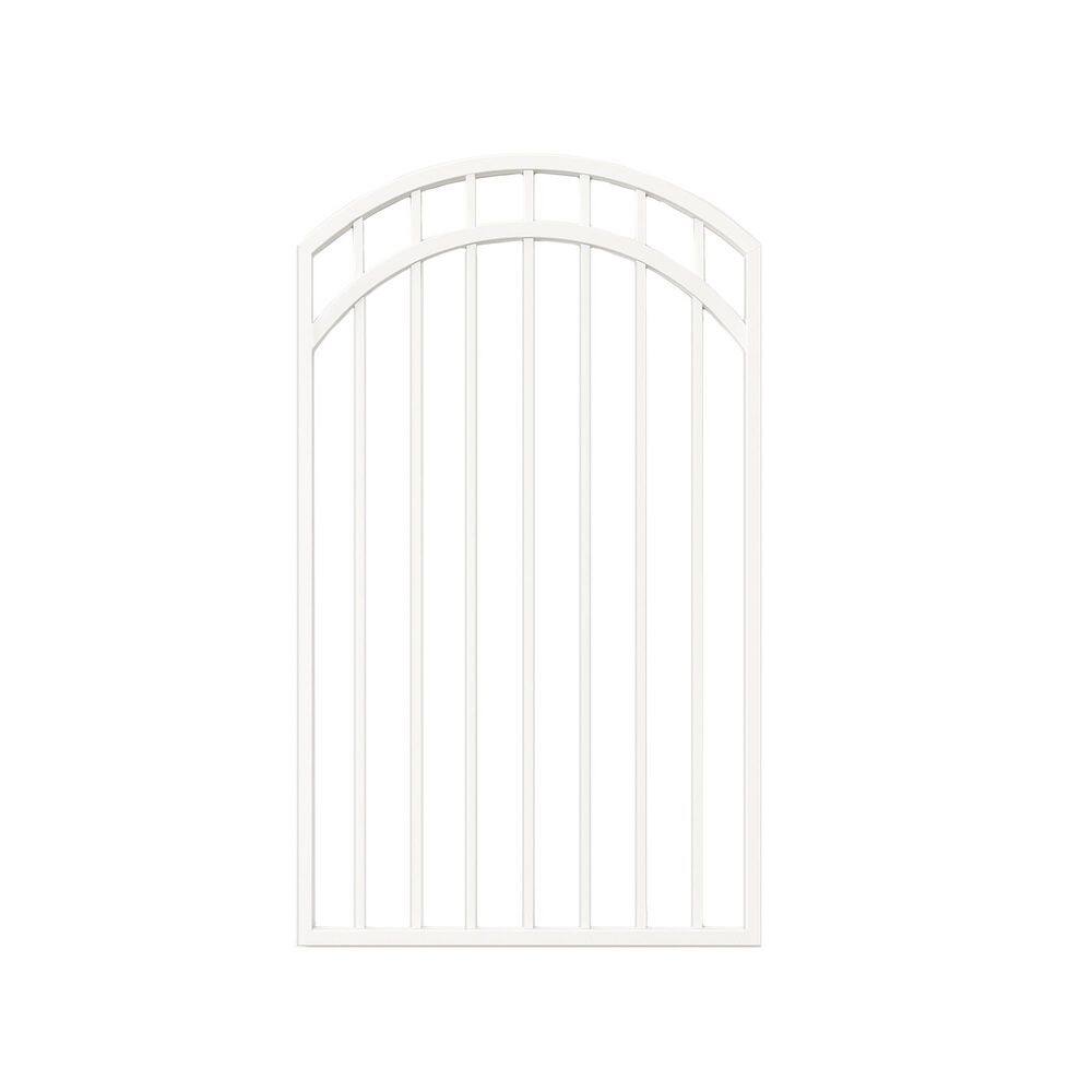 NUVO IRON Glossy White Arched Coral Steel Gate (33 in. W x 56 in. H ...