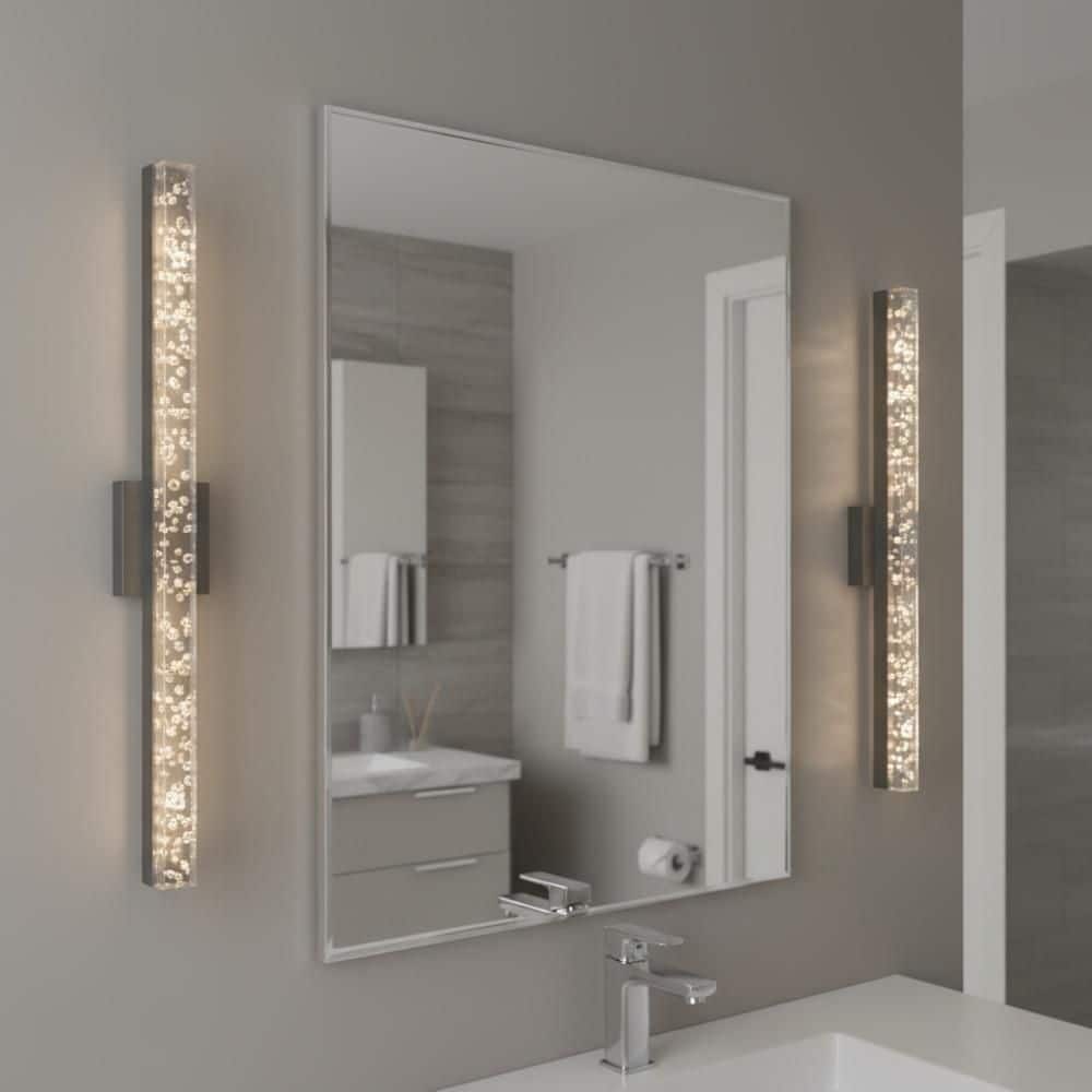 YANSUN 48 in. 1-Light 32W Brushed Nickel Integrated LED Vanity Light ...