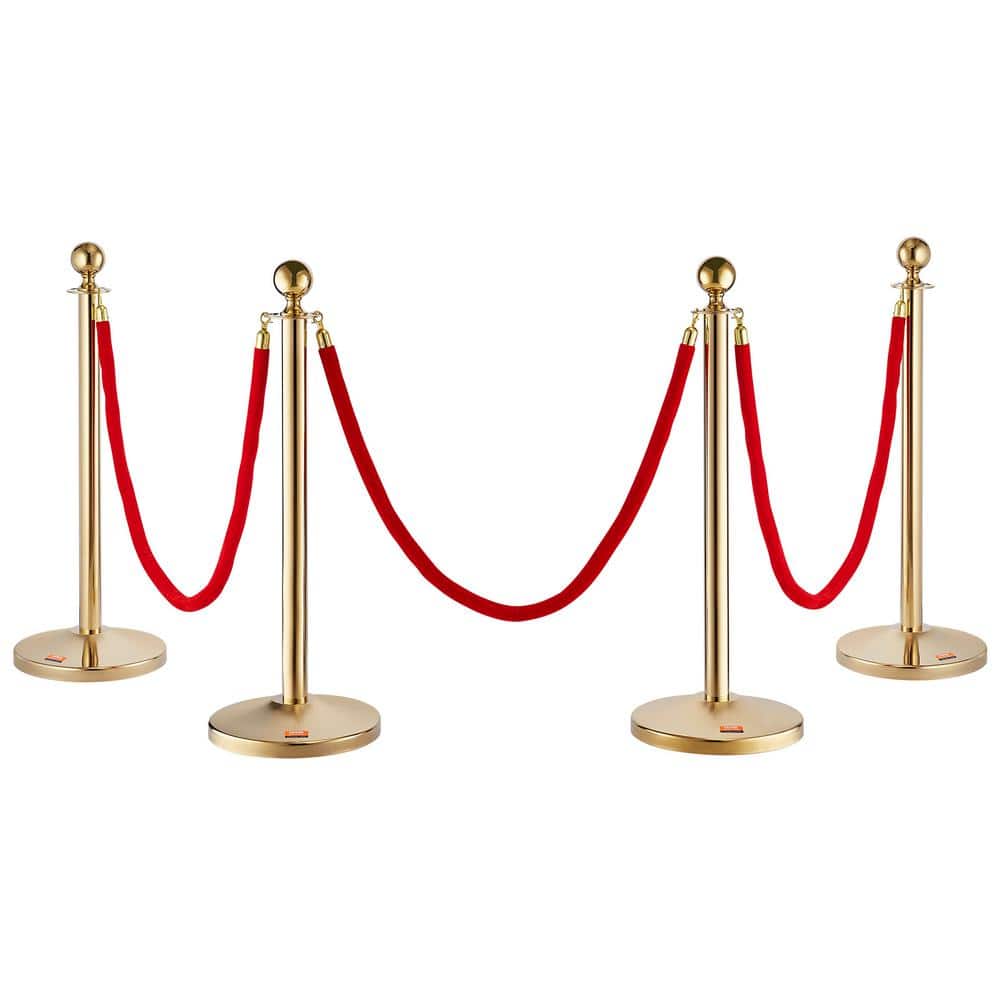 SKYSHALO Stanchion Post with Velvet Rope, 4-Pack Crowd Control ...