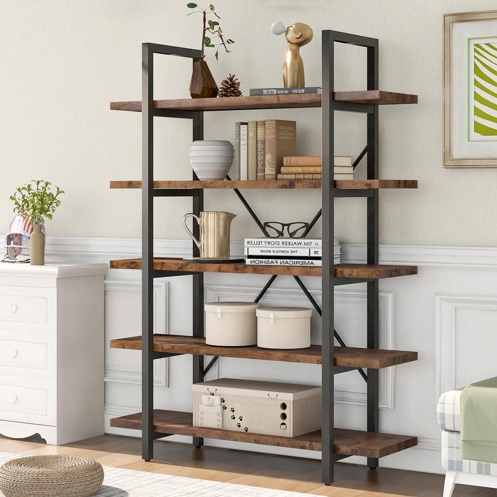 Magic Home Classic 5-Tier Bookcase Industrial Large Bookshelf with ...