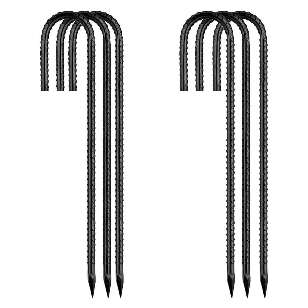 Laybus 0.3 in. x 1ft. Rebar Tent Stakes Black J-Hook Ground Stakes for ...