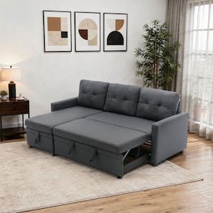 Uixe 79.13 in. Square Arm 2-Piece Corduroy Convertible Pull Out Sleeper ...