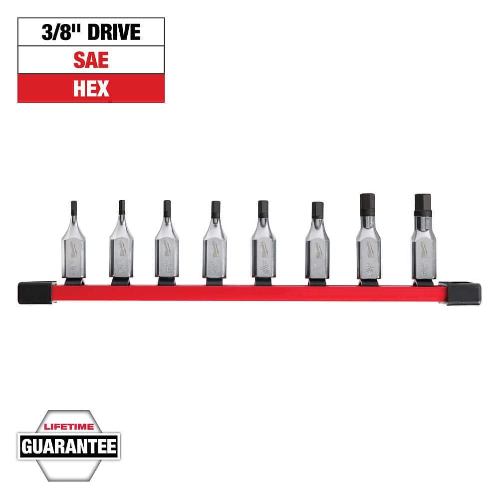 Milwaukee 3/8 in. Drive SAE Hex Bit Socket Set (8-Piece) 48-22-9542 ...