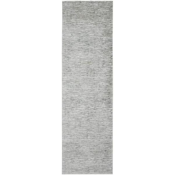 HomeRoots 2 ft. x 8 ft. Ivory, Gray, Green Abstract Runner Rug ...