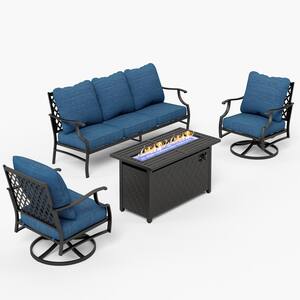PHI VILLA Metal 5 Seat 4-Piece Outdoor Patio Conversation Set with Red ...