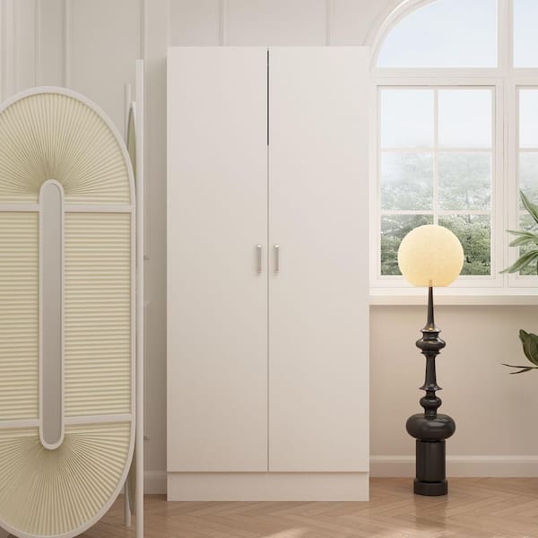 FUFU&GAGA White Engineered Wood 31.5 in. Wardrobe Armoire with Hanging ...