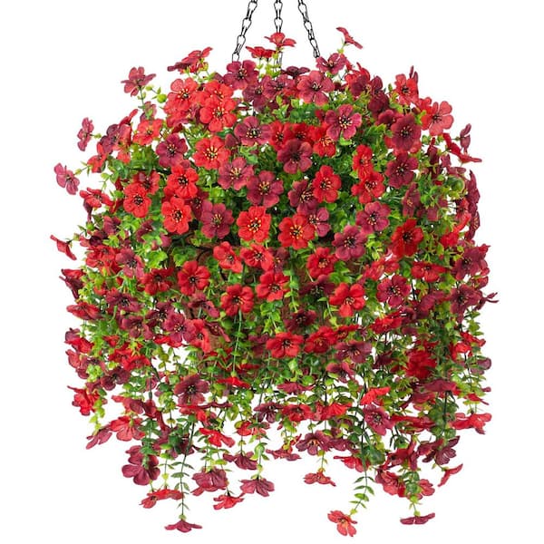 26 in. Red Brown Indoor/Outdoor Hanging Artificial Daisy Flowers in ...