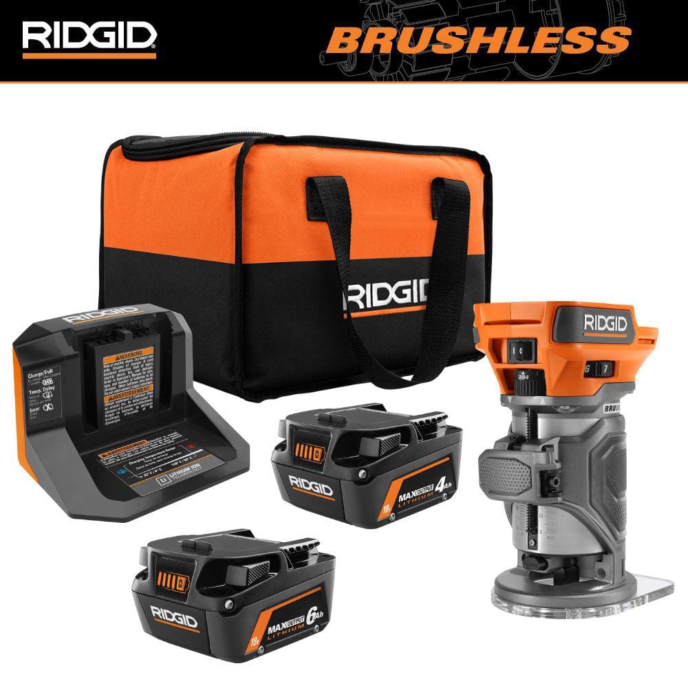 RIDGID 18V 6.0 Ah & 4.0 Ah MAX Output Batteries & Charger Kit w/ Bag ...