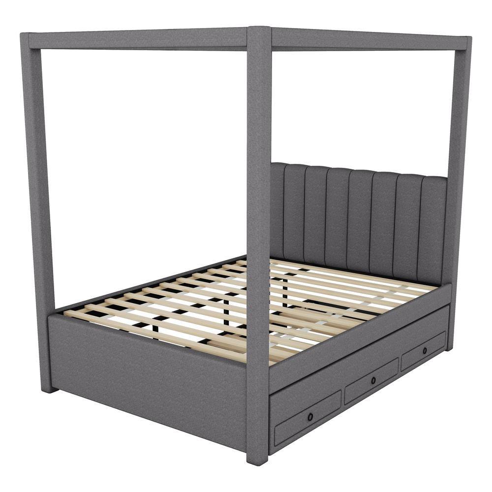 Qualler Gray Wood Frame Full Size Canopy Bed with Trundle and Drawer ...