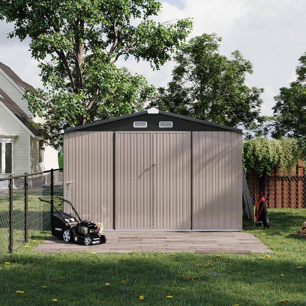 Sizzim 10 ft. W x 8 ft. D Metal Outdoor Storage Shed with Double Door ...