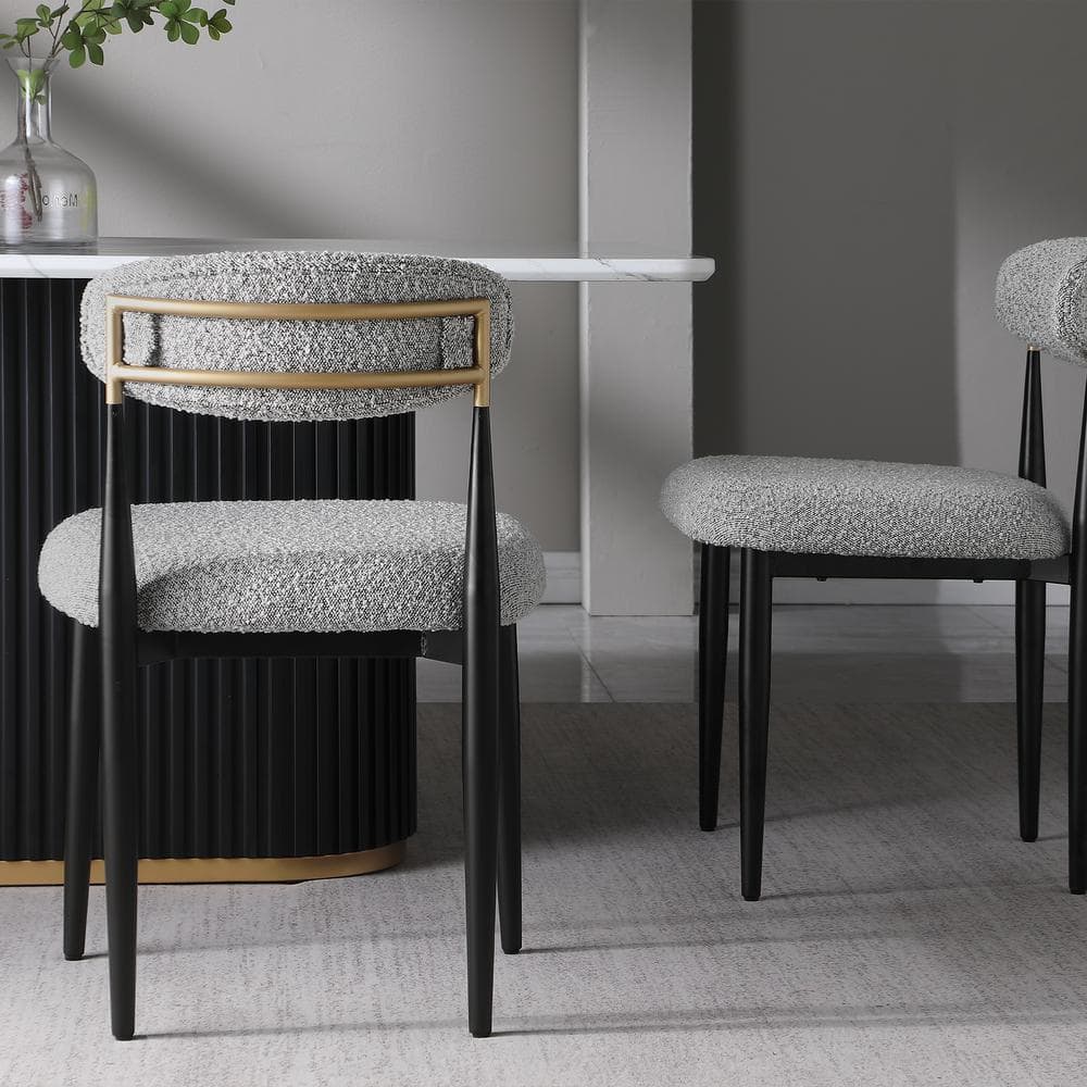 Morden Fort Modern Gray Boucle Upholstered Dining Chair Metal Frame ...