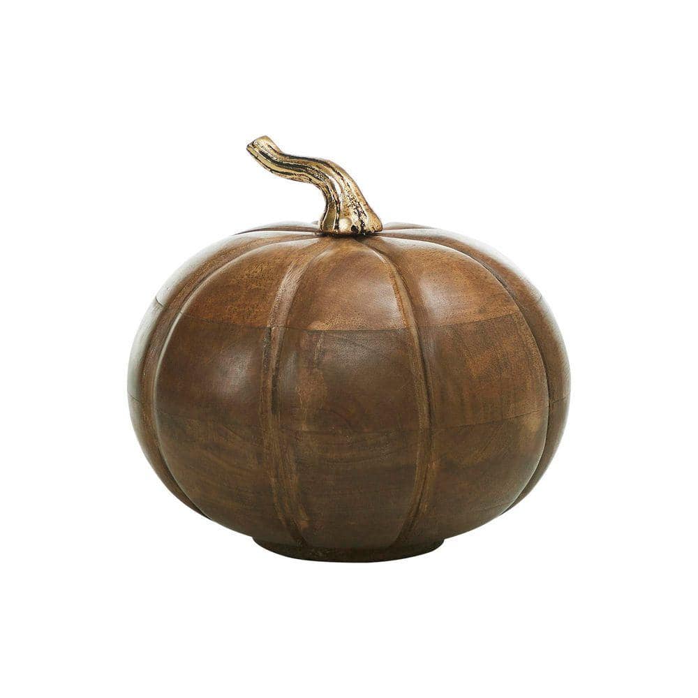 VHC BRANDS 6.5 in. Heirloom Pumpkin Walnut Brown Wooden Halloween ...