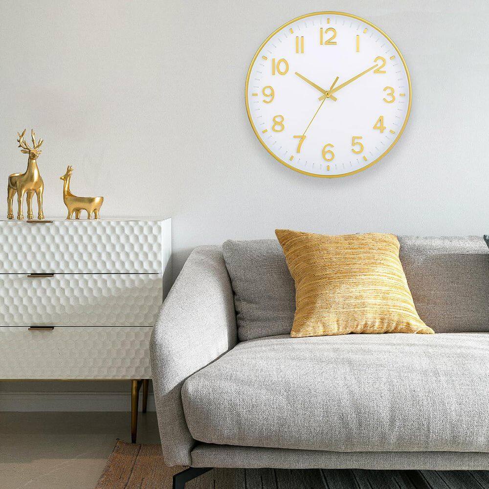 12 in. White Gold Silent Non-Ticking Modern Wall Clock YARXBQ - The ...