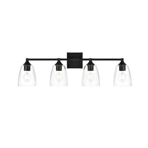 Simply Living 32 in. 4-Light Modern Chrome Vanity Light with Clear Bell ...