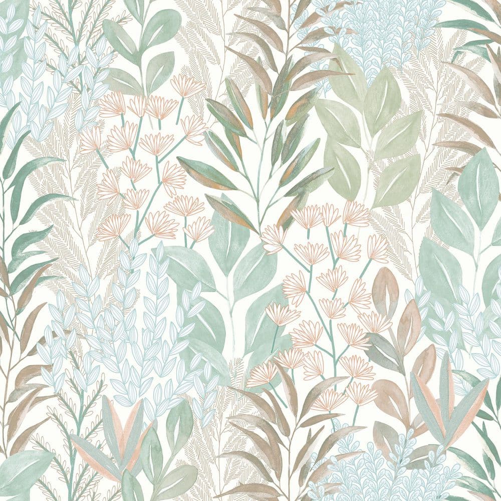 Veer Decor Serene Meadow Aqua Blue and Green on White Ground Wallpaper ...