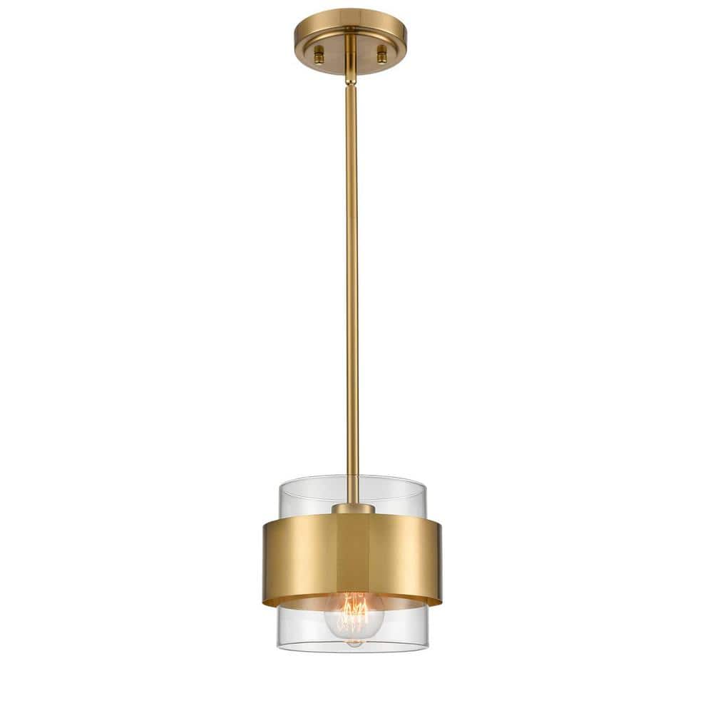 CLAXY 60-Watt 1-Light Gold Finished Shaded Pendant-Light with Clear ...