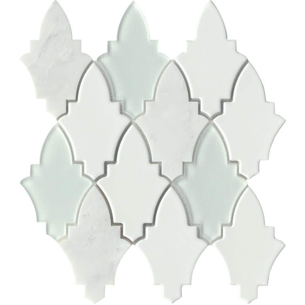 EMSER TILE Fleur Affodill 11.18 in. x 11.89 in. Polished Glass Mosaic ...