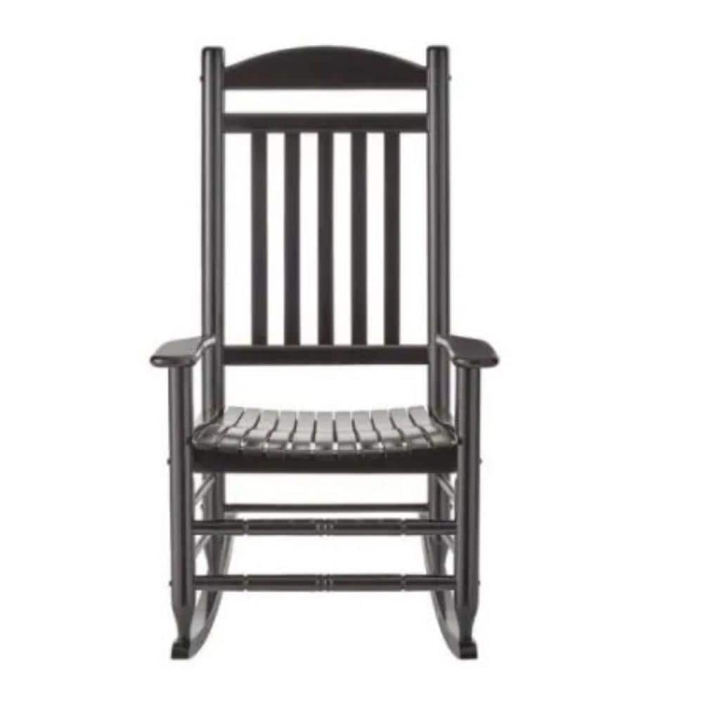 Hampton Bay Patio Black Wood Outdoor Rocking Chair Rocker-02 - The Home ...