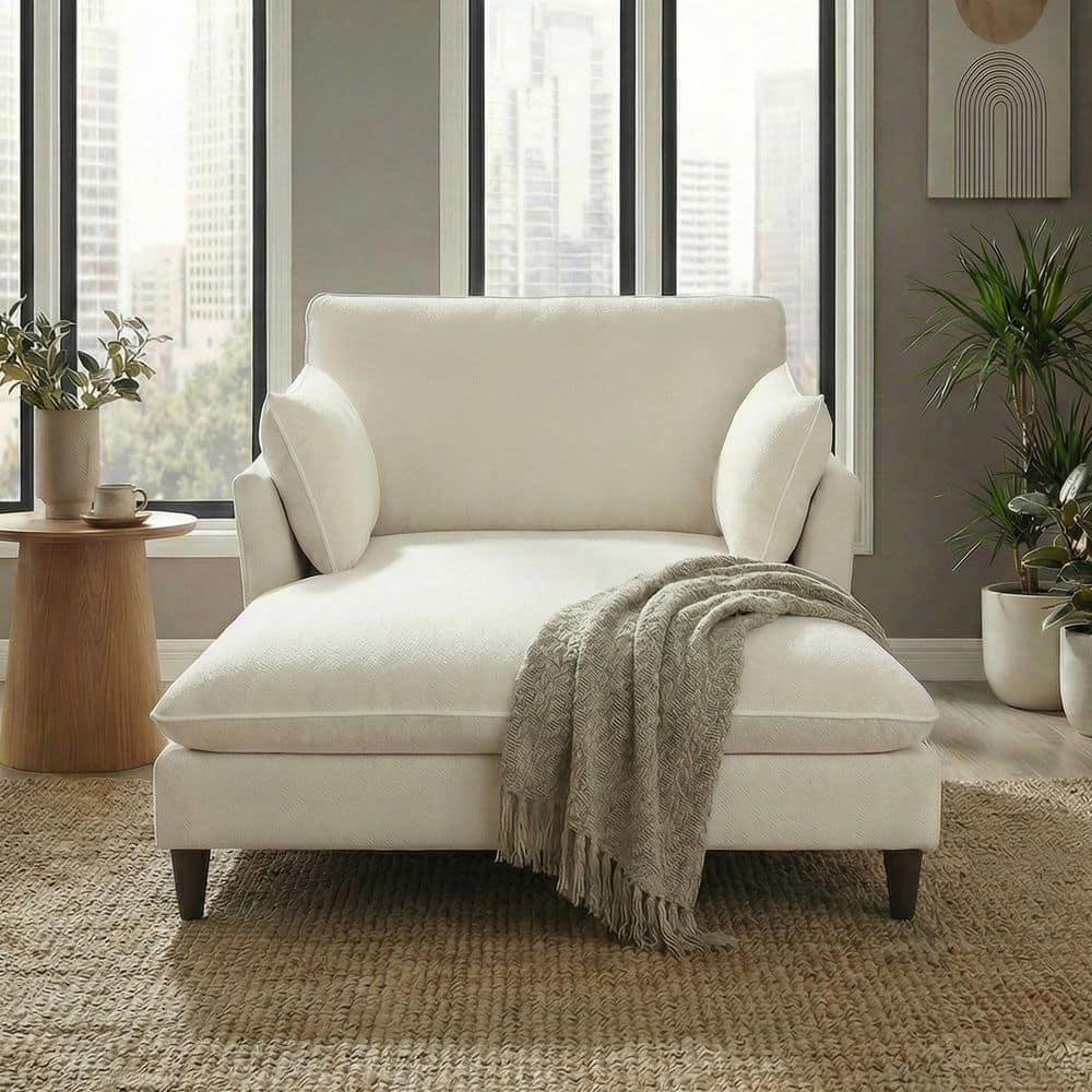 Noble House Yenton Modern 51.2 in. Beige Chenille Upholstered Chaise ...