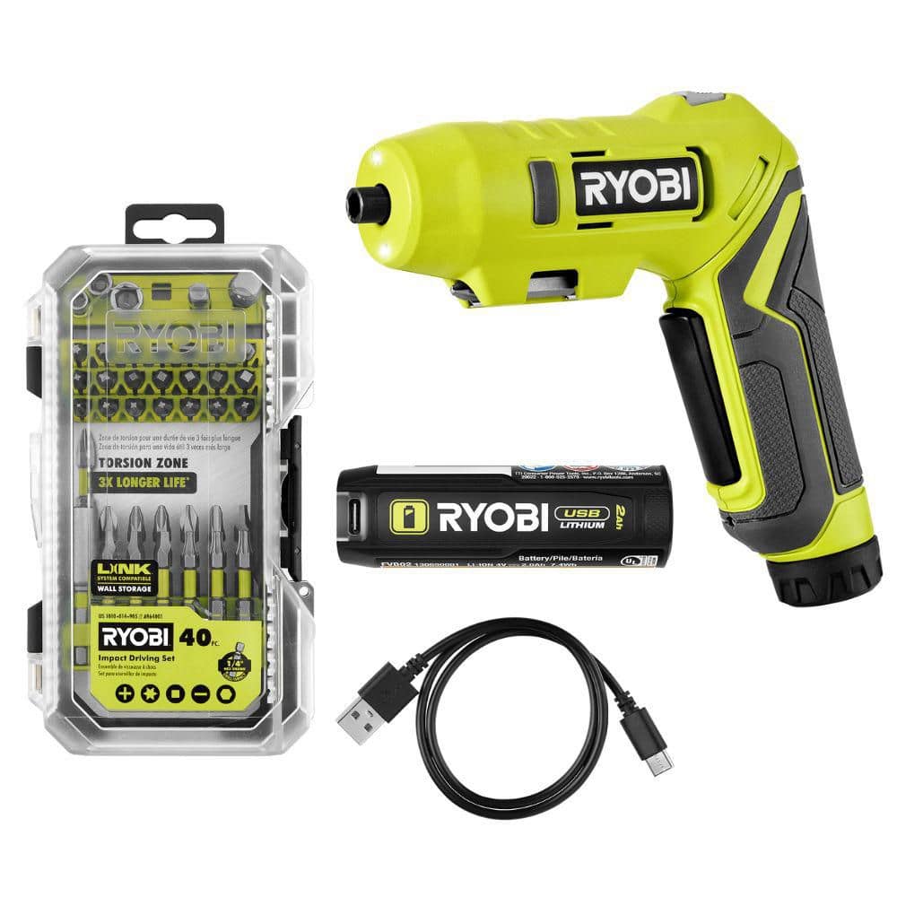 RYOBI USB Lithium Screwdriver Kit with 2.0 Ah USB Lithium Battery ...