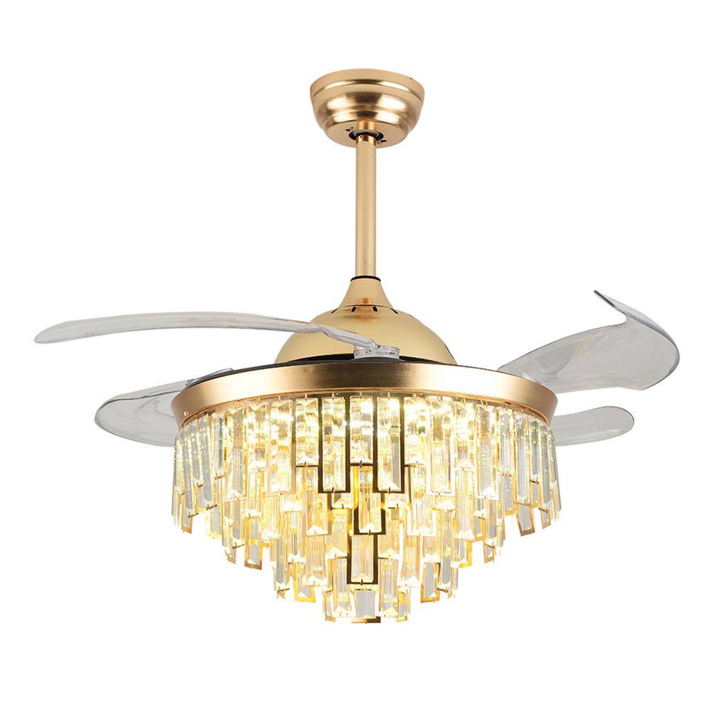 OUKANING 42 in. Integrated LED Indoor Gold Modern Crystal 3-Speed ...
