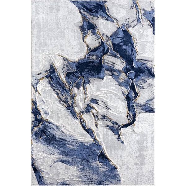 Abani Regal Grey Blue 4 ft. x 6 ft. Abstract Polypropylene Area Rug ...