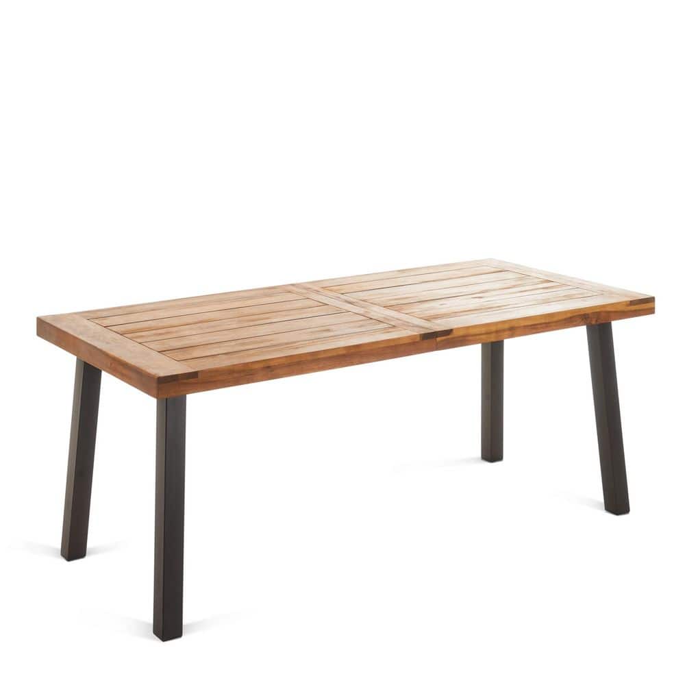 Modern Brown Rectangular Wood Outdoor Dining Table, Slatted Design ...