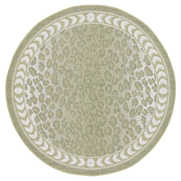 SAFAVIEH Courtyard Light Green/Ivory 4 ft. x 4 ft. Border Cheetah ...