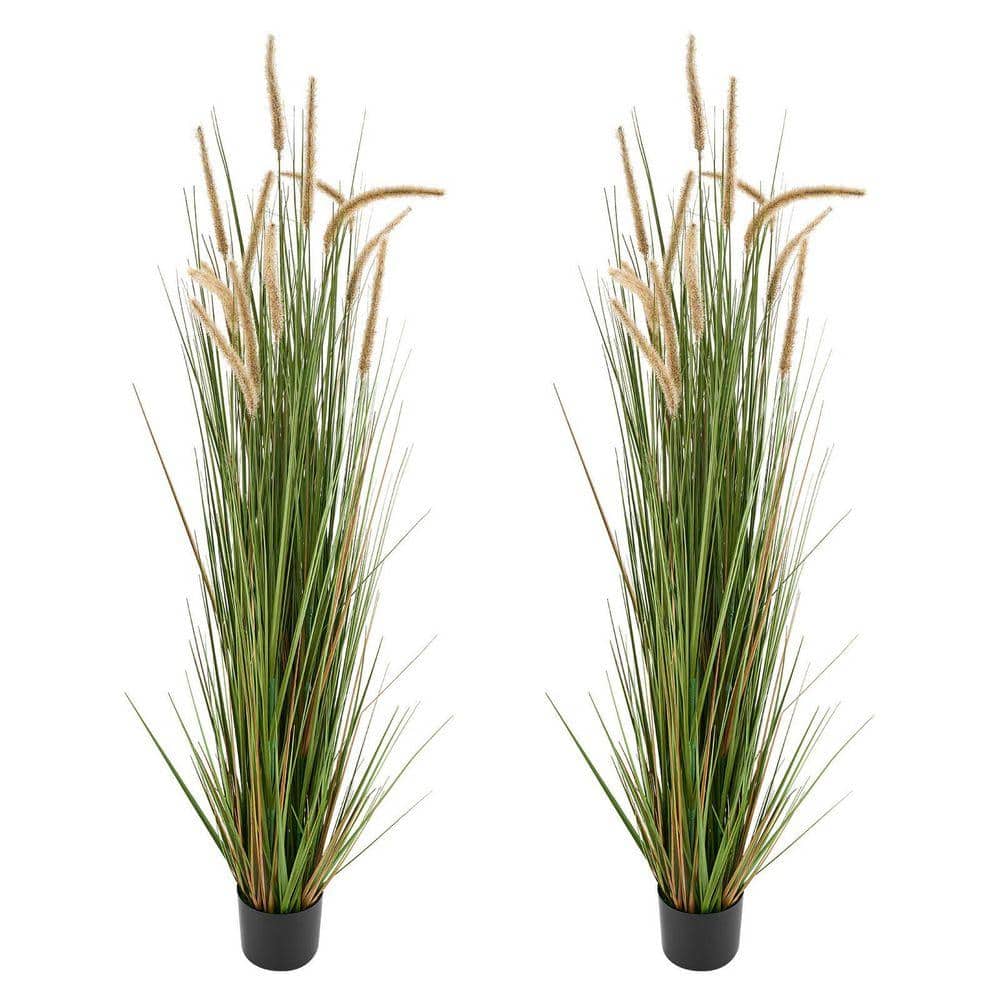 VEVOR Artificial Grass Plant, 2 Pack 59 in. Horsetail Reed Grass in Pot ...