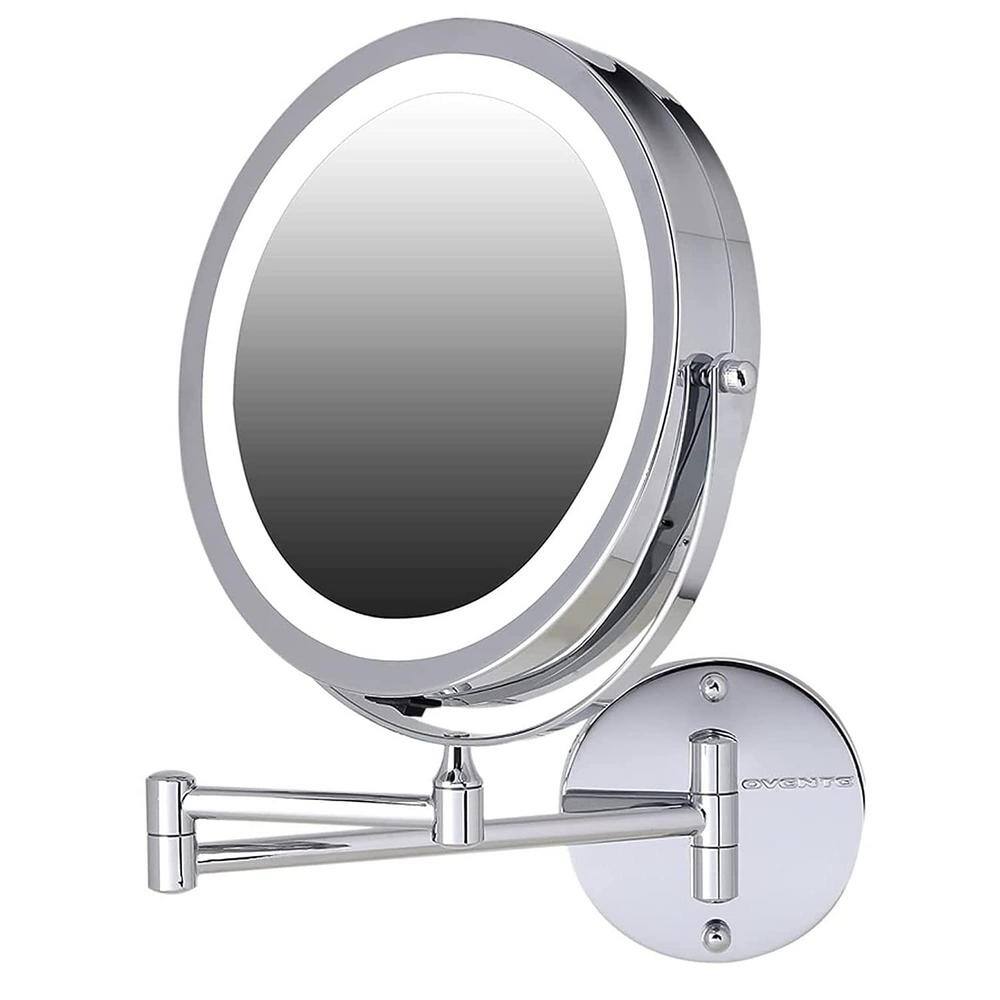 OVENTE Small Round Polished Chrome Lighted Tilting Casual Mirror (11.6 ...