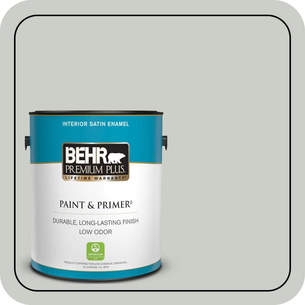 BEHR PREMIUM PLUS 1 gal. #PWL-89 Silver Setting Satin Enamel Low Odor ...