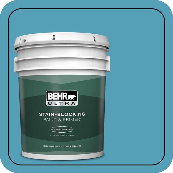 BEHR ULTRA 5 gal. #M480-5A North Pole Blue Extra Durable Semi-Gloss ...