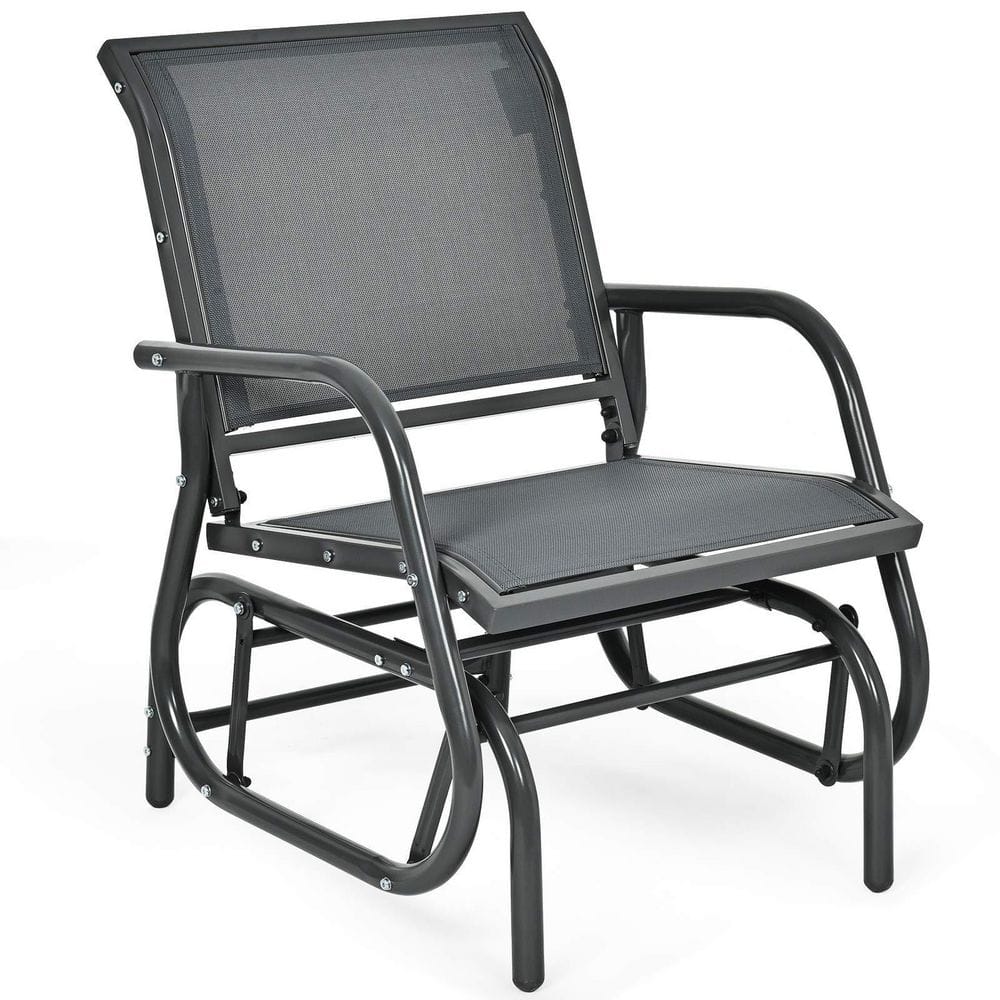 Alpulon Gray Metal Outdoor Rocking Chair Single Swing Glider with ...