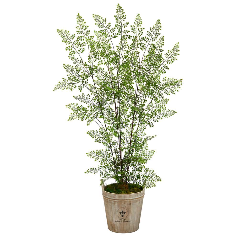 Nearly Natural 5.5ft. Ruffle Fern Artificial Tree in Farmhouse Planter ...