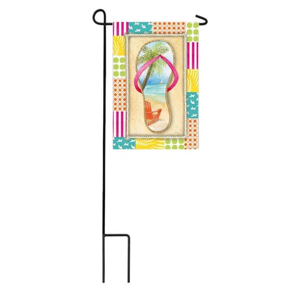 Meadow Creek 1 ft. x 1-1/2 ft. Flip Flop Shore Garden Flag with 3-2/3 ...